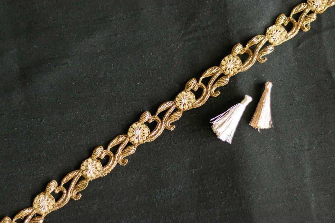 Vintage Gold Floral Cutwork Trim,handmade Embroidered Indian Floral ...