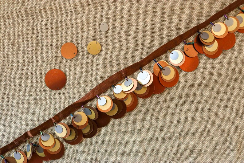 Brown Gold Coin Fringe Trim,handmade Brown Sequin Border,boho Brown ...