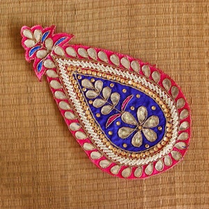 Pink Blue Teardrop Embroidered Patch,indian Handmade Teardrop Gota ...