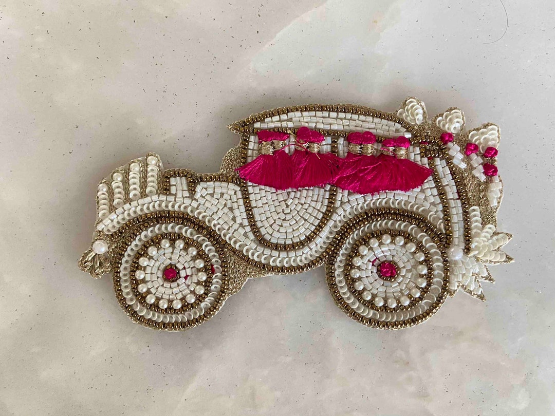 White Beaded Embroidered Car Patch,handmade White Buggy Applique,boho ...