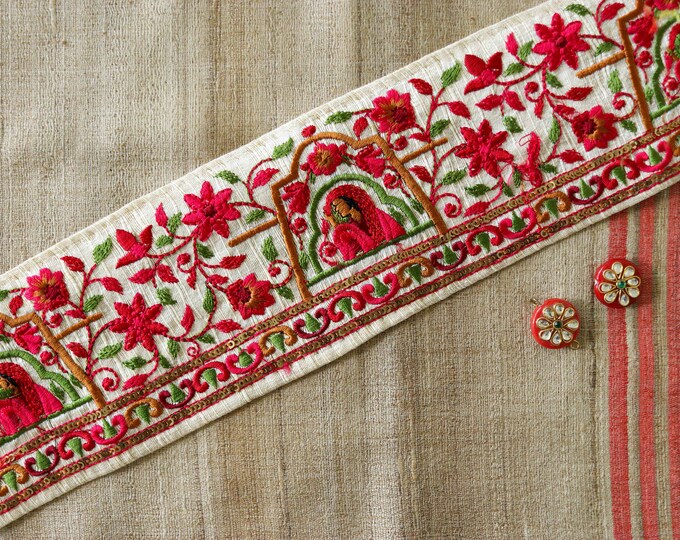White Royal Palanquin Embroidered Trim,red White Floral Lace,indian ...