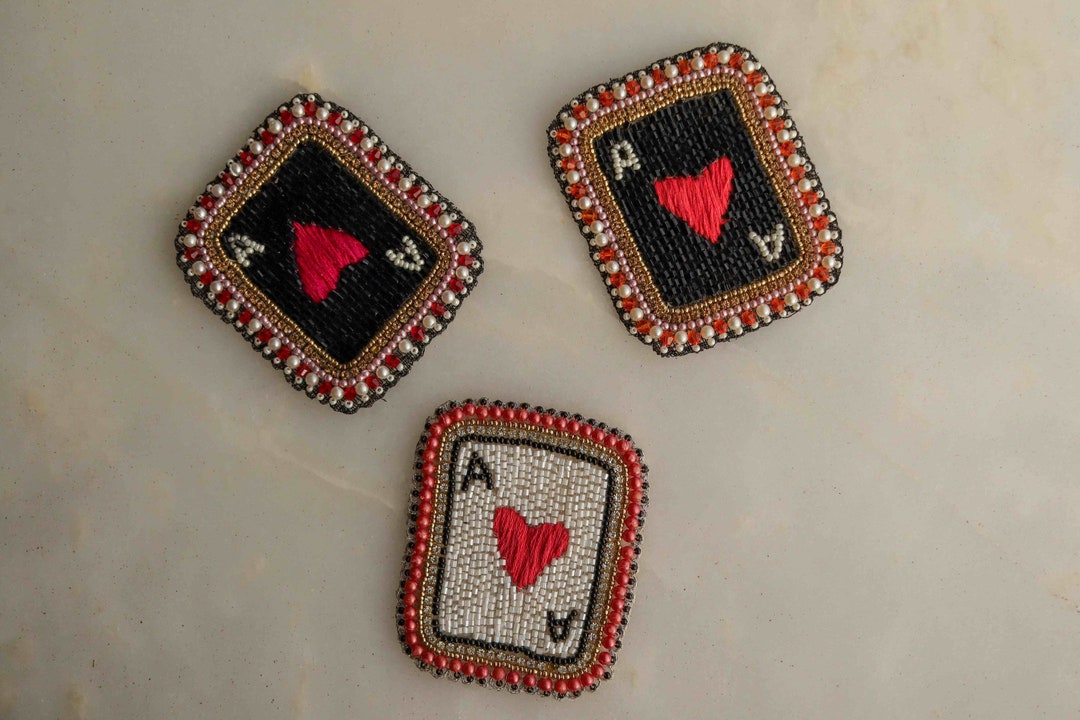 Black White Heart Cards Patch,handmade Beaded Playing Cards Applique ...