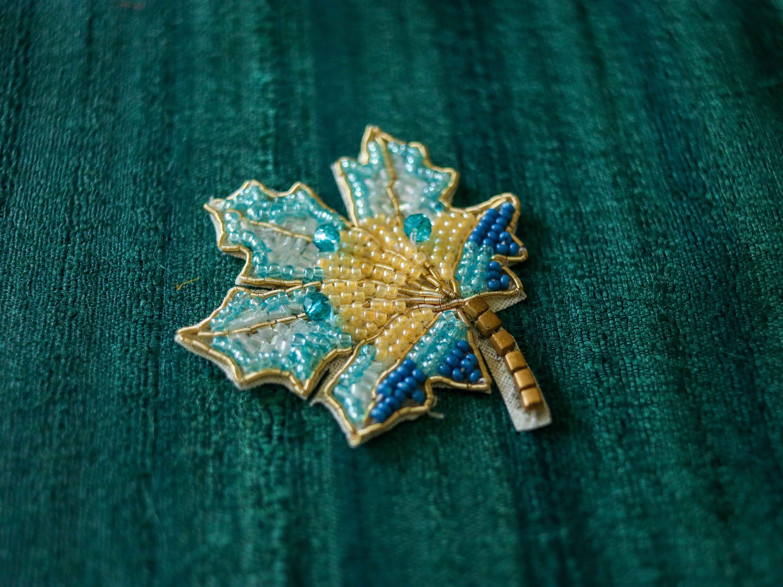 Blue Maple Leaf Beaded Patchhandmade Embroidered Maple Leaf - Etsy