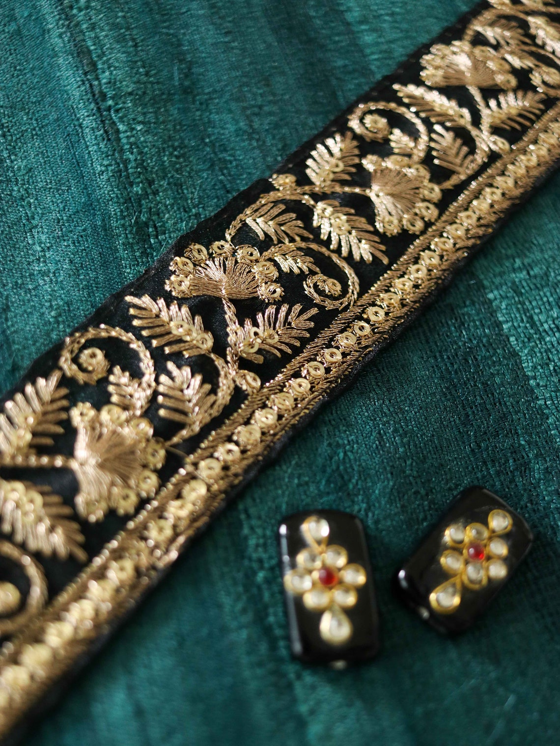 Black Gold Floral Embroidered Trimblack Floral Organza - Etsy