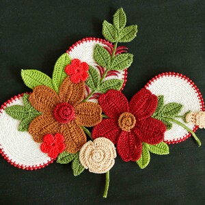 Large Red White Floral Patchhandmade Crochet Embroidered - Etsy