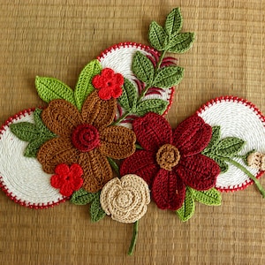 Large Red White Floral Patchhandmade Crochet Embroidered - Etsy