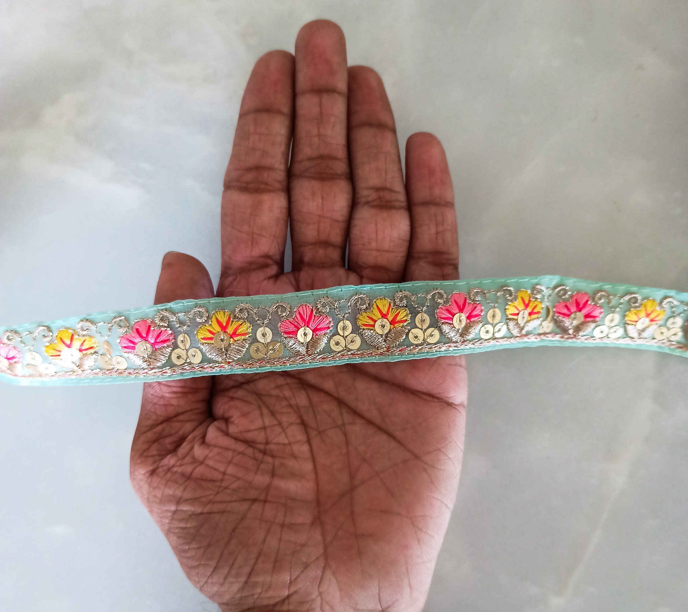 Green Net Floral Embroidered Trimmint Green Floral | Etsy