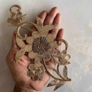 Rose Gold Floral Embroidered Patch,handmade Embroidered Gold Gota ...