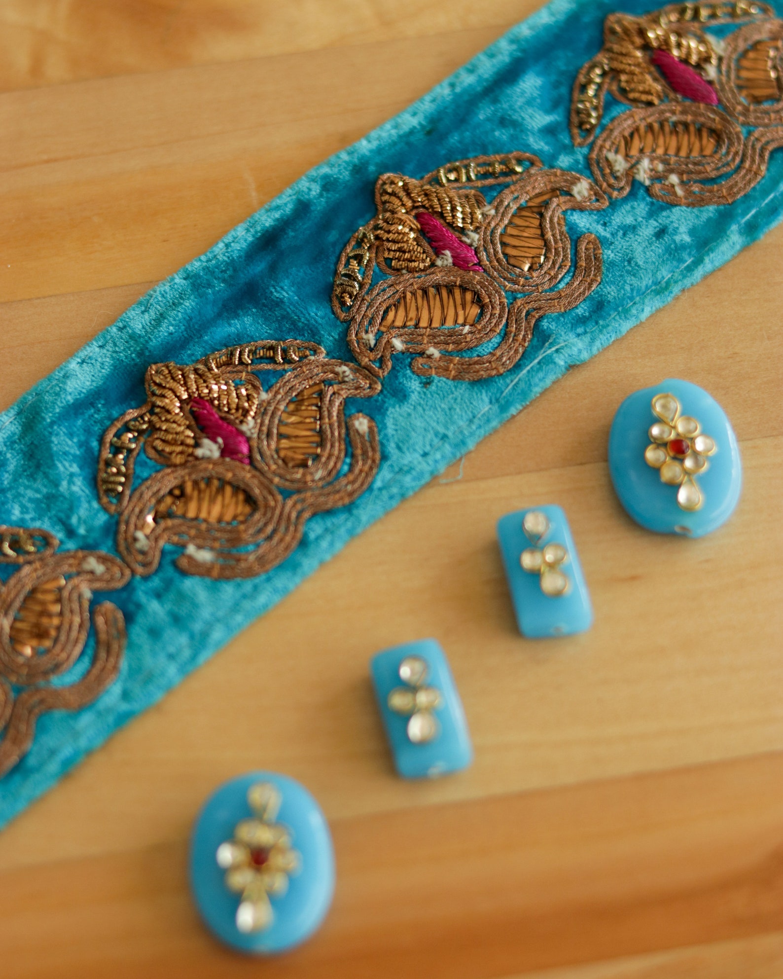 Blue Gold Vintage Embroidered Trim,handmade Indian Embroidered Border ...