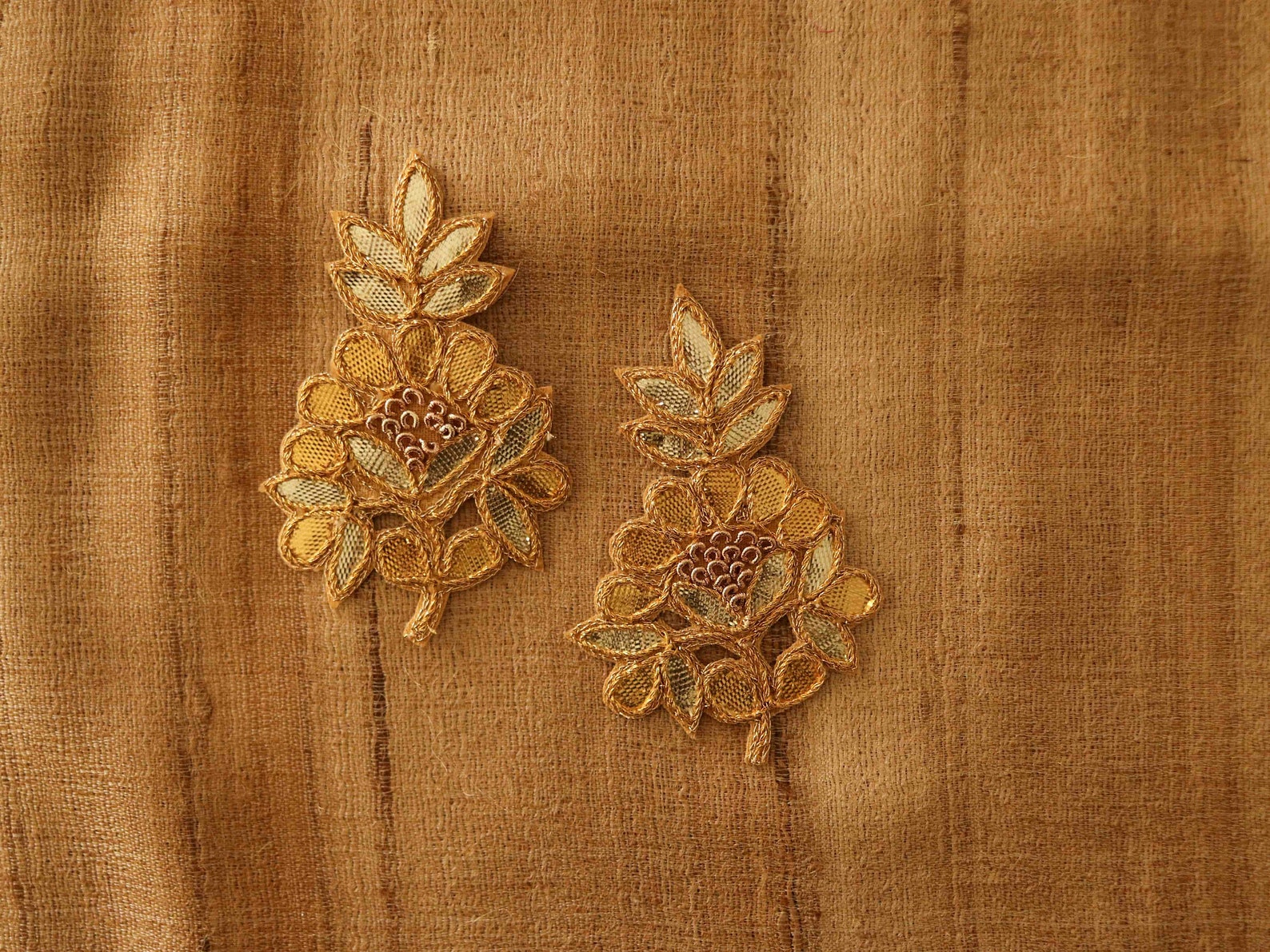 Regal Gold Floral Embroidered Patch,handmade Embroidered Royal Gota ...