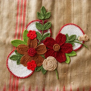 Large Red White Floral Patchhandmade Crochet Embroidered - Etsy