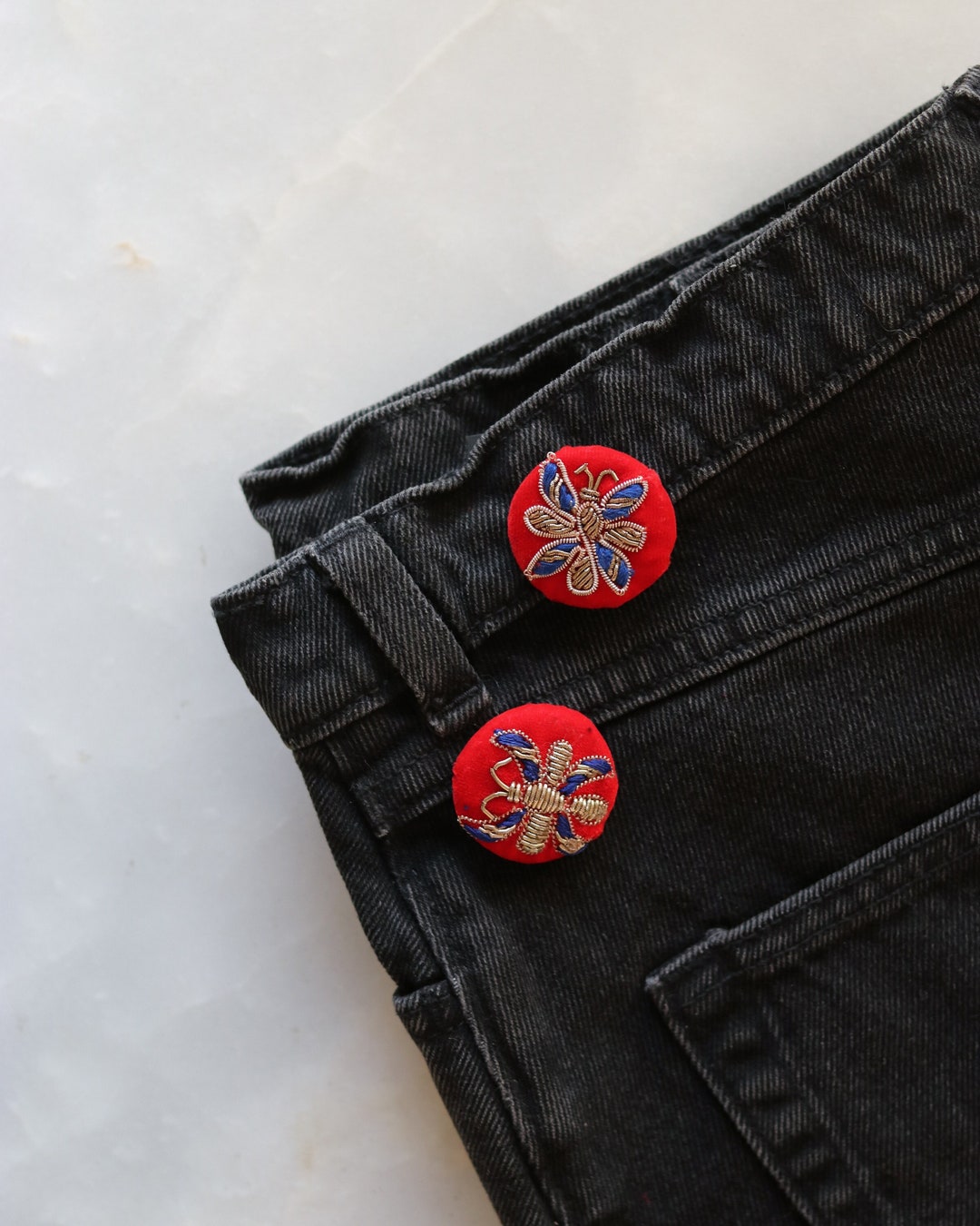Red Blue Butterfly Velvet Button,handmade Embroidered Button,velvet ...