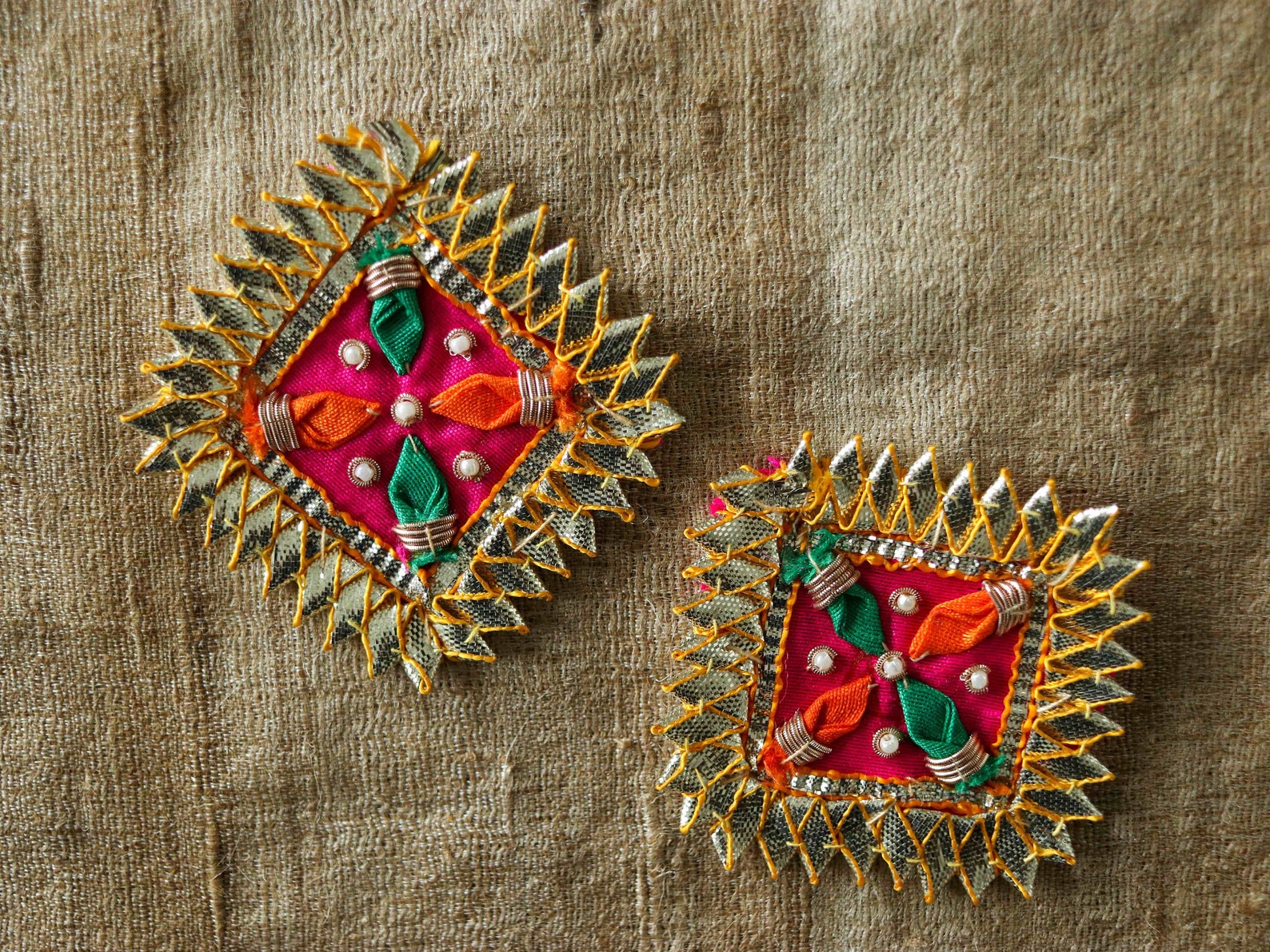 Square Pink GOld Embroidered PatchIndian Handmade Gota | Etsy
