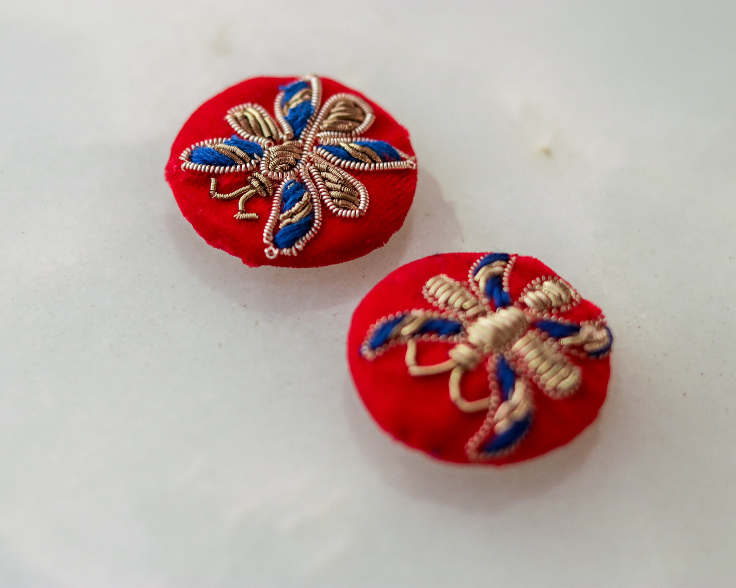 Red Blue Butterfly Velvet Buttonhandmade Embroidered - Etsy