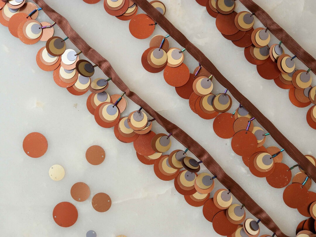 Brown Gold Coin Fringe Trim,handmade Brown Sequin Border,boho Brown ...