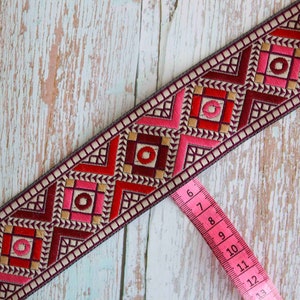 Beige Red Geometric Jacquard Trim,pink Red Checks Brocade Border,indian ...