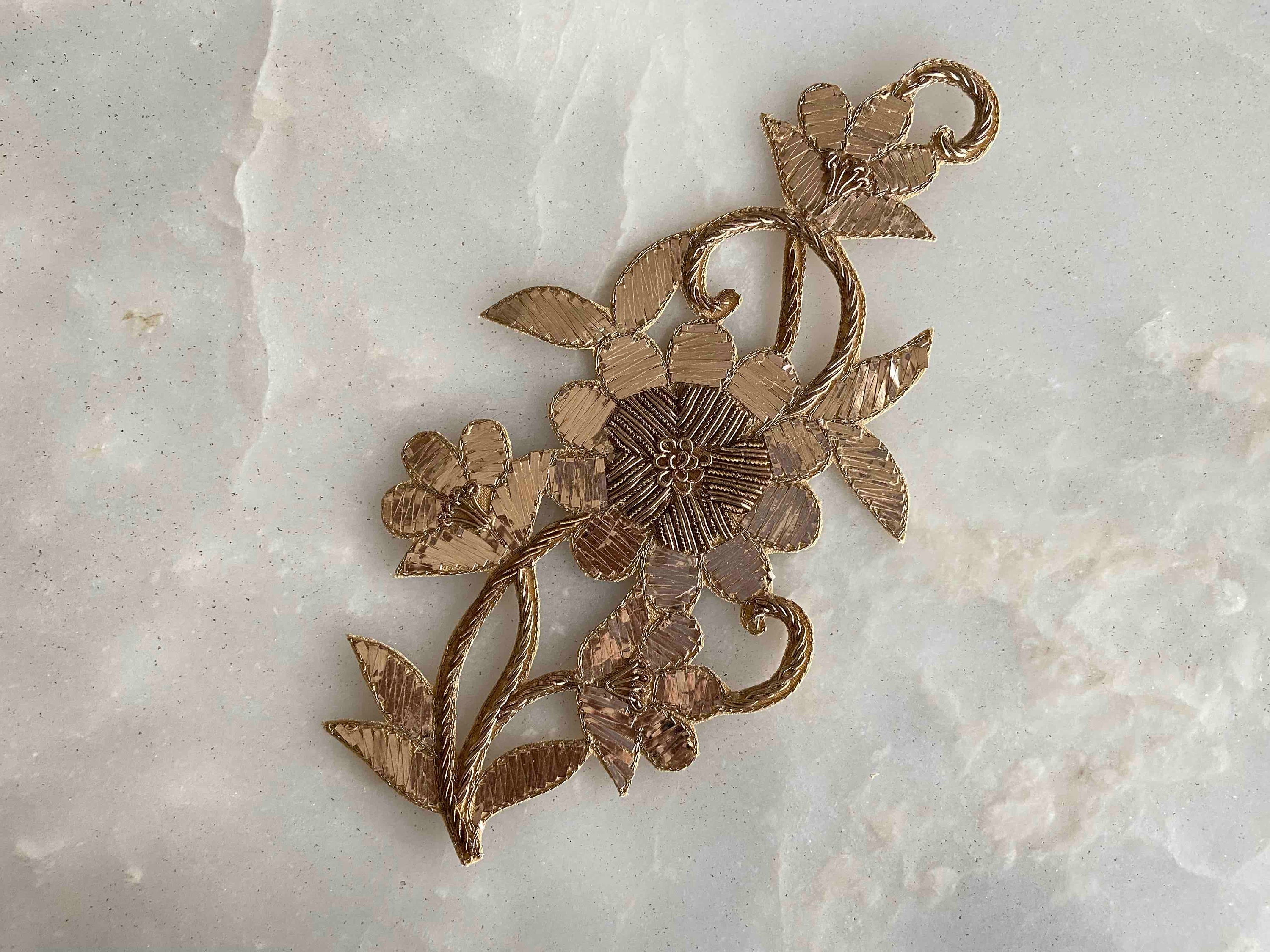 Rose Gold Floral Embroidered Patchhandmade Embroidered Gold | Etsy