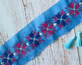 Red Blue Floral Phulkari Trim,embroidered Indian Border,geometric ...
