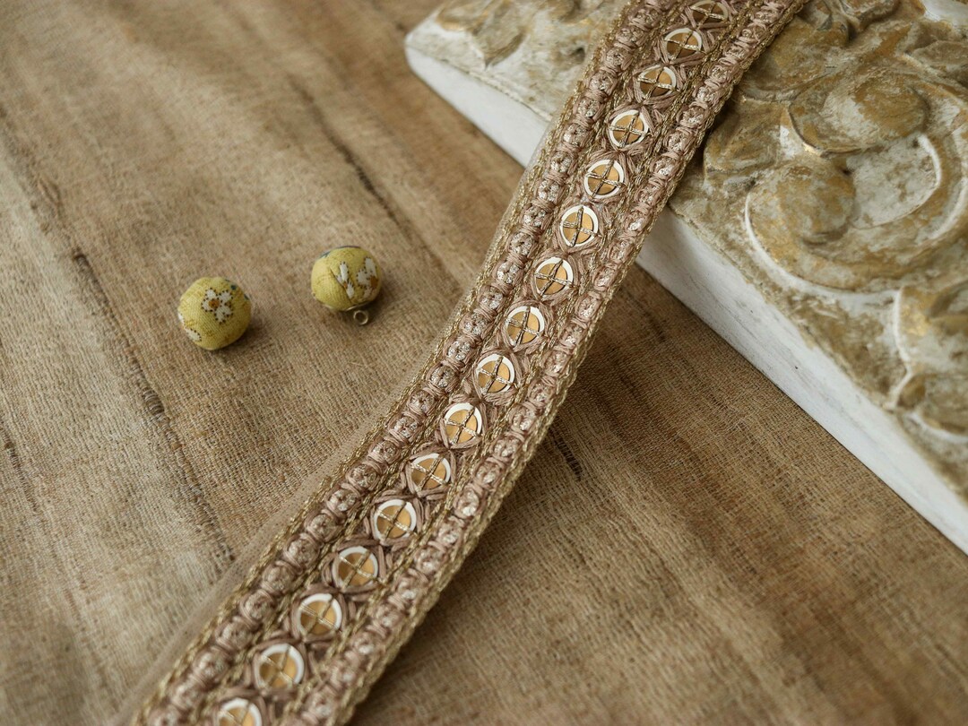 Beige Gold Net Embroidered Trim,beige Gold Sequin Border,ecru ...