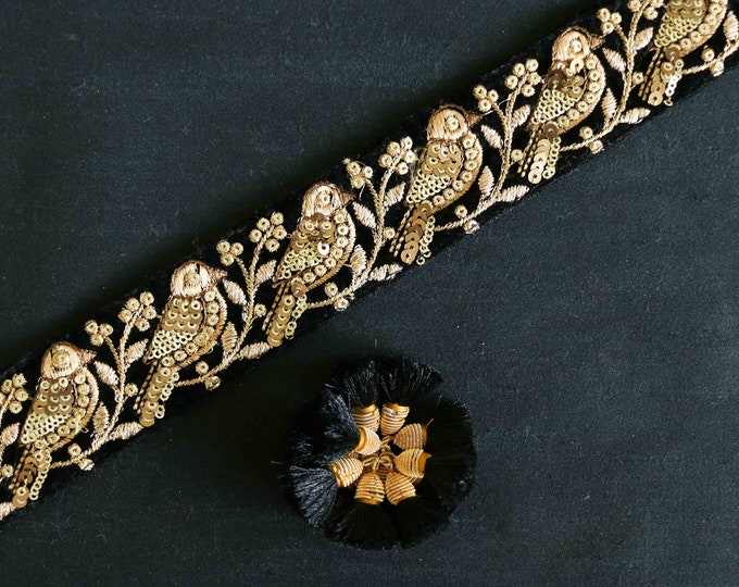 Black Gold Sparrow Embroidered Trim,sequin Embroidered Sparrow Border ...