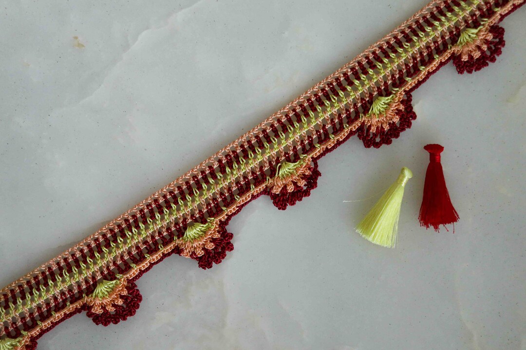 Boho Blue Crochet Scallop Trim,handmade Indian Border,blue Yellow ...