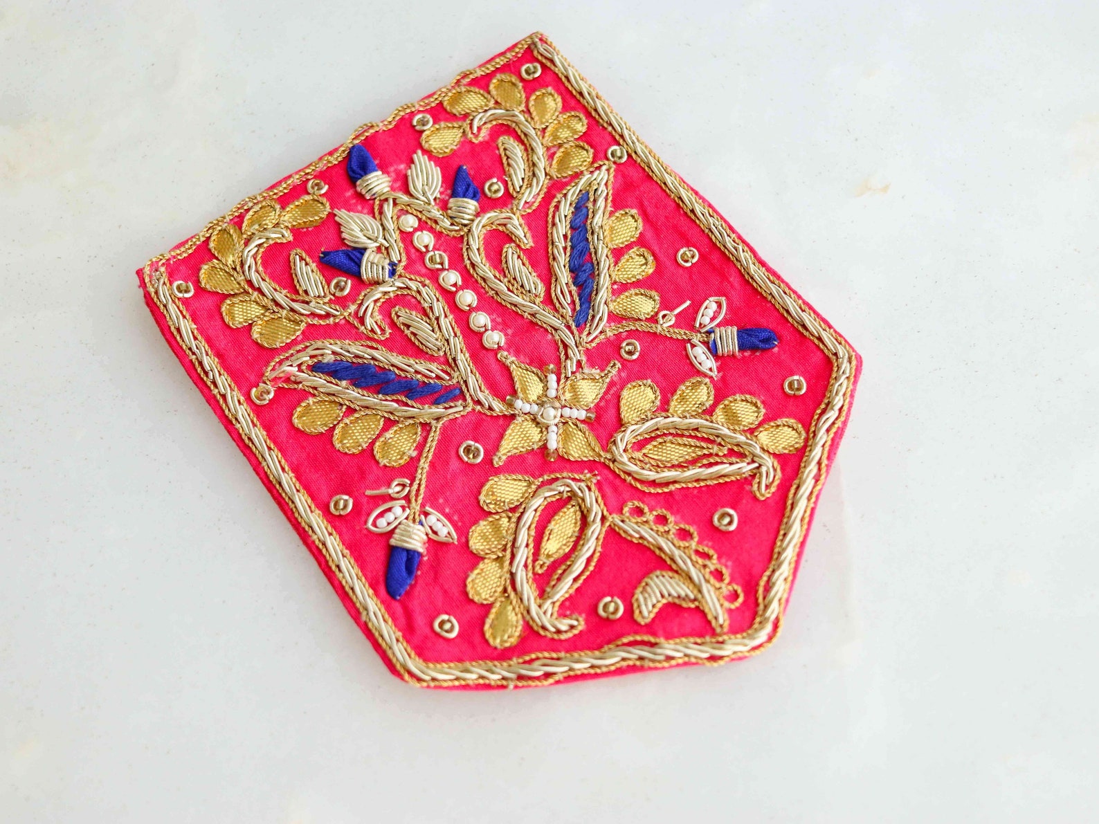 Pink Gold Embroidered Pocket PatchHandmade Indian Pink Pocket | Etsy