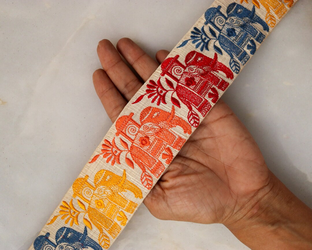 Off-white Multicolour Royal Elephant Trim, Embroidered Animal Lace ...