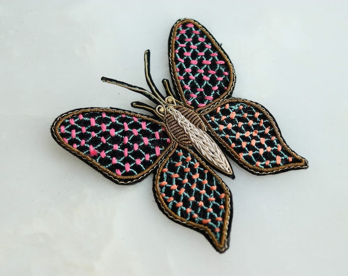 Black Pink Butterfly Embroidered Patch,handmade Black Pink Insect ...
