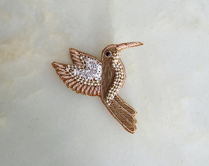 Blue Gold Bird Embroidered Patch,handmade Beaded Applique,blue Gold ...