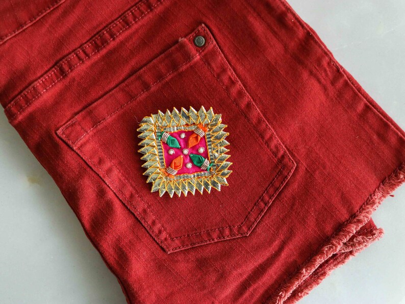 Square Pink GOld Embroidered PatchIndian Handmade Gota | Etsy