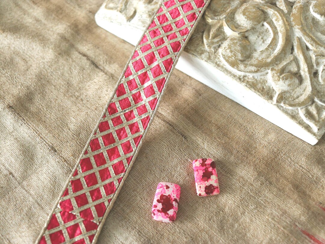 Pink Gold Gota Checks Trim, Handmade Gold Foil Lace, Indian Fabric ...