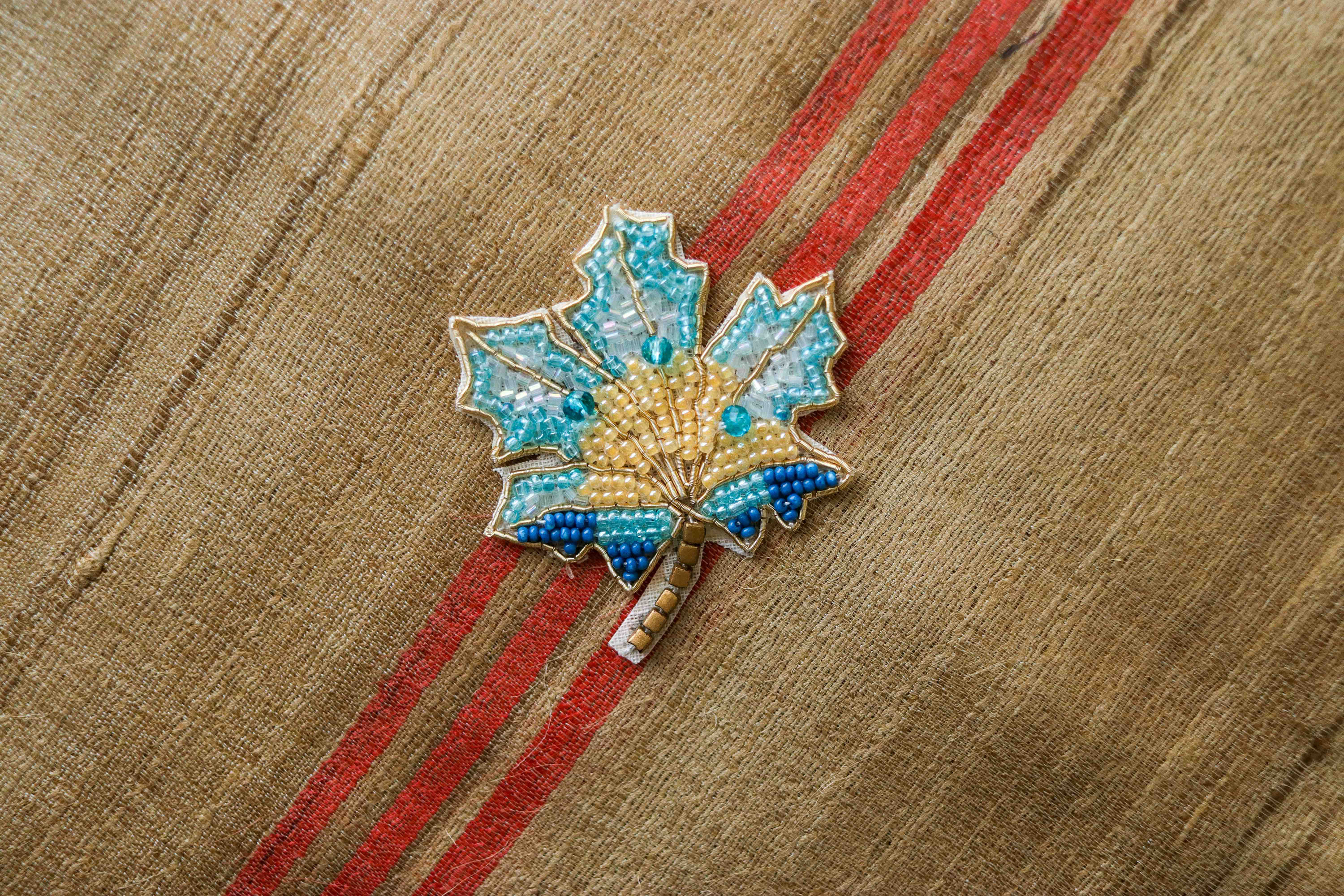 Blue Maple Leaf Beaded Patchhandmade Embroidered Maple Leaf - Etsy