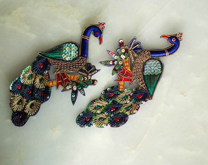 Colourful Peacock Embroidered Patch,handmade Peacock Sequin Applique ...