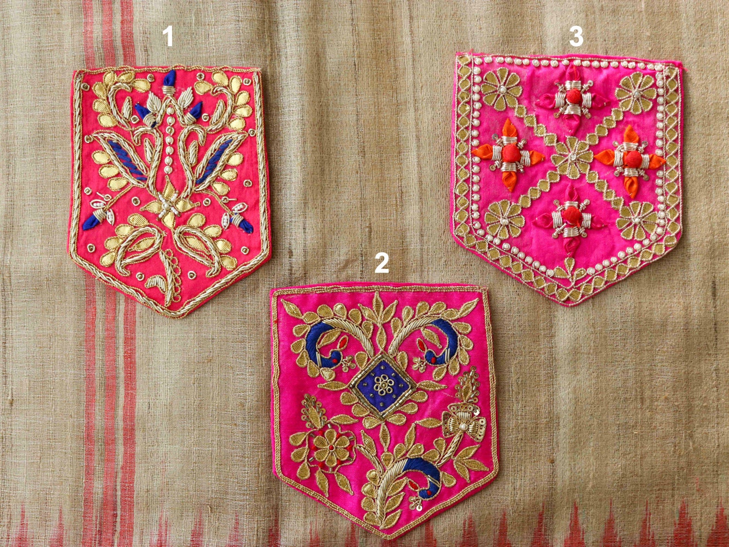 Pink Gold Embroidered Pocket Patchhandmade Indian Pink Pocket - Etsy