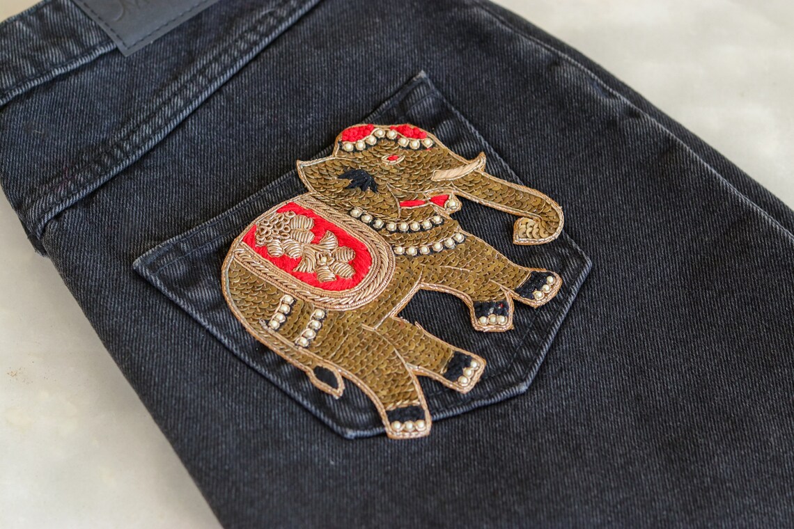 Gold Red Elephant Embroidered Patch,handmade Embroidered Applique ...