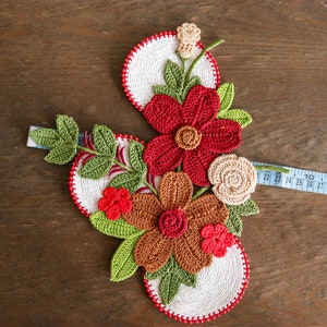 Large Red White Floral Patchhandmade Crochet Embroidered - Etsy