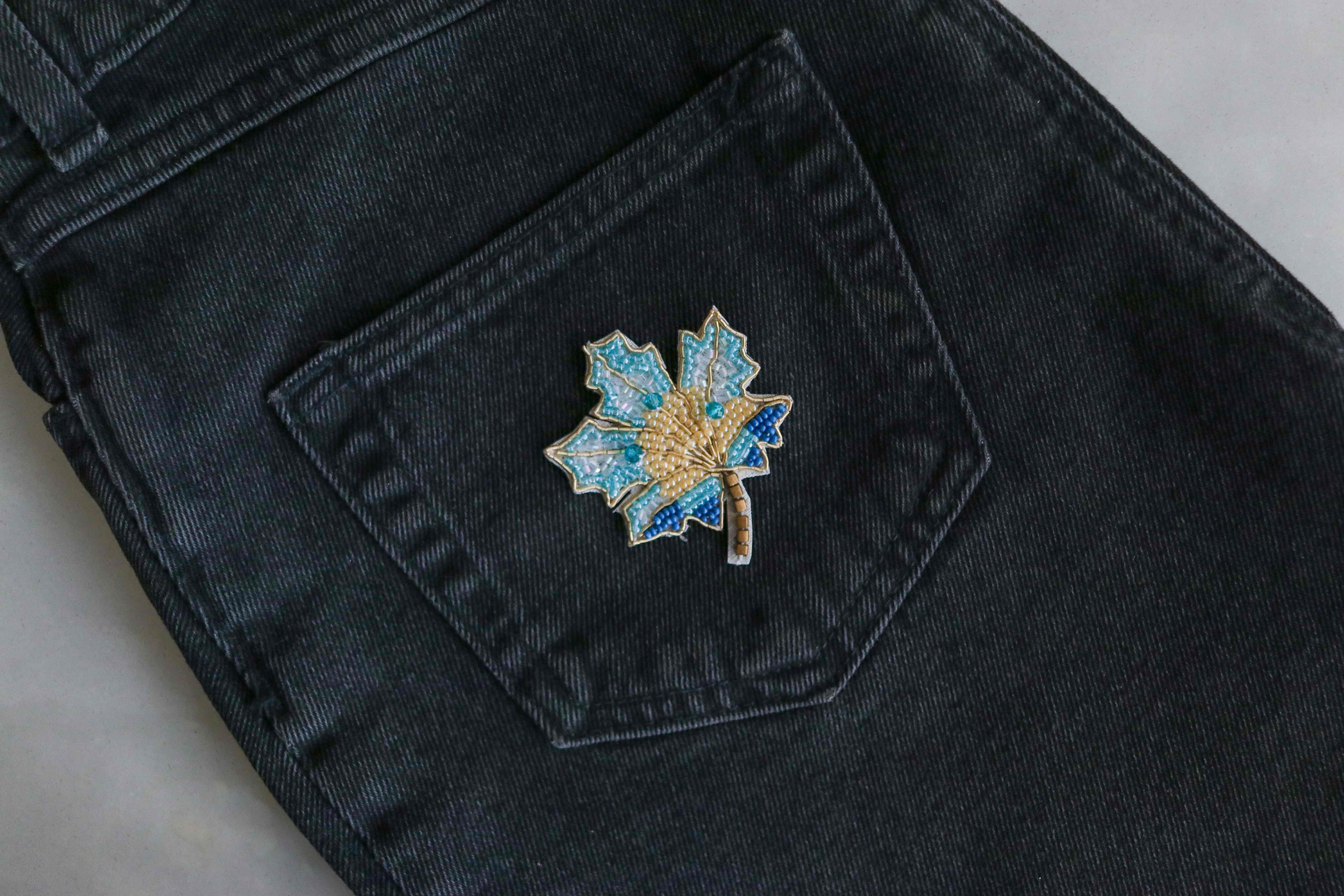Blue Maple Leaf Beaded Patchhandmade Embroidered Maple Leaf - Etsy