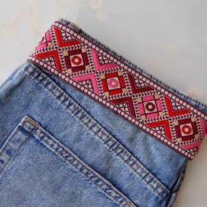 Beige Red Geometric Jacquard Trim,pink Red Checks Brocade Border,indian ...