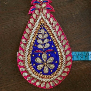 Pink Blue Teardrop Embroidered Patch,indian Handmade Teardrop Gota ...