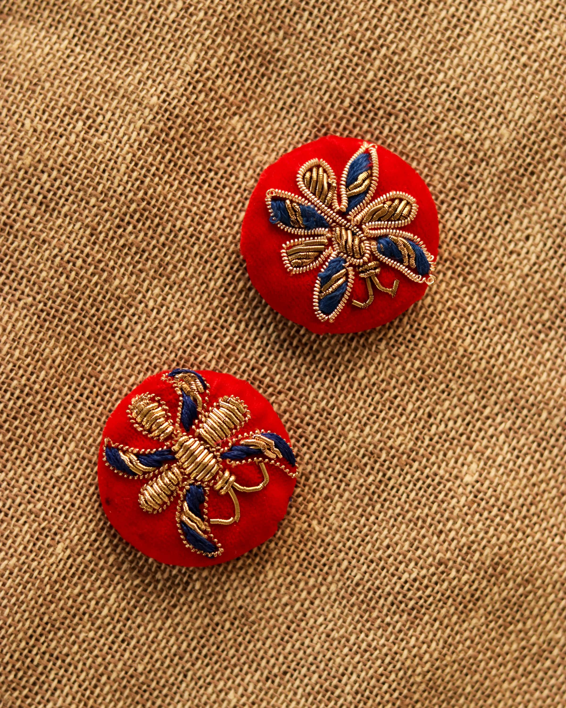 Red Blue Butterfly Velvet Buttonhandmade Embroidered - Etsy