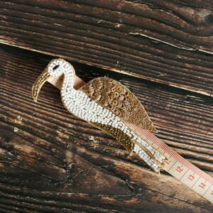 White Gold Stork Embroidered Patch,handmade Bird Sequin Applique ...