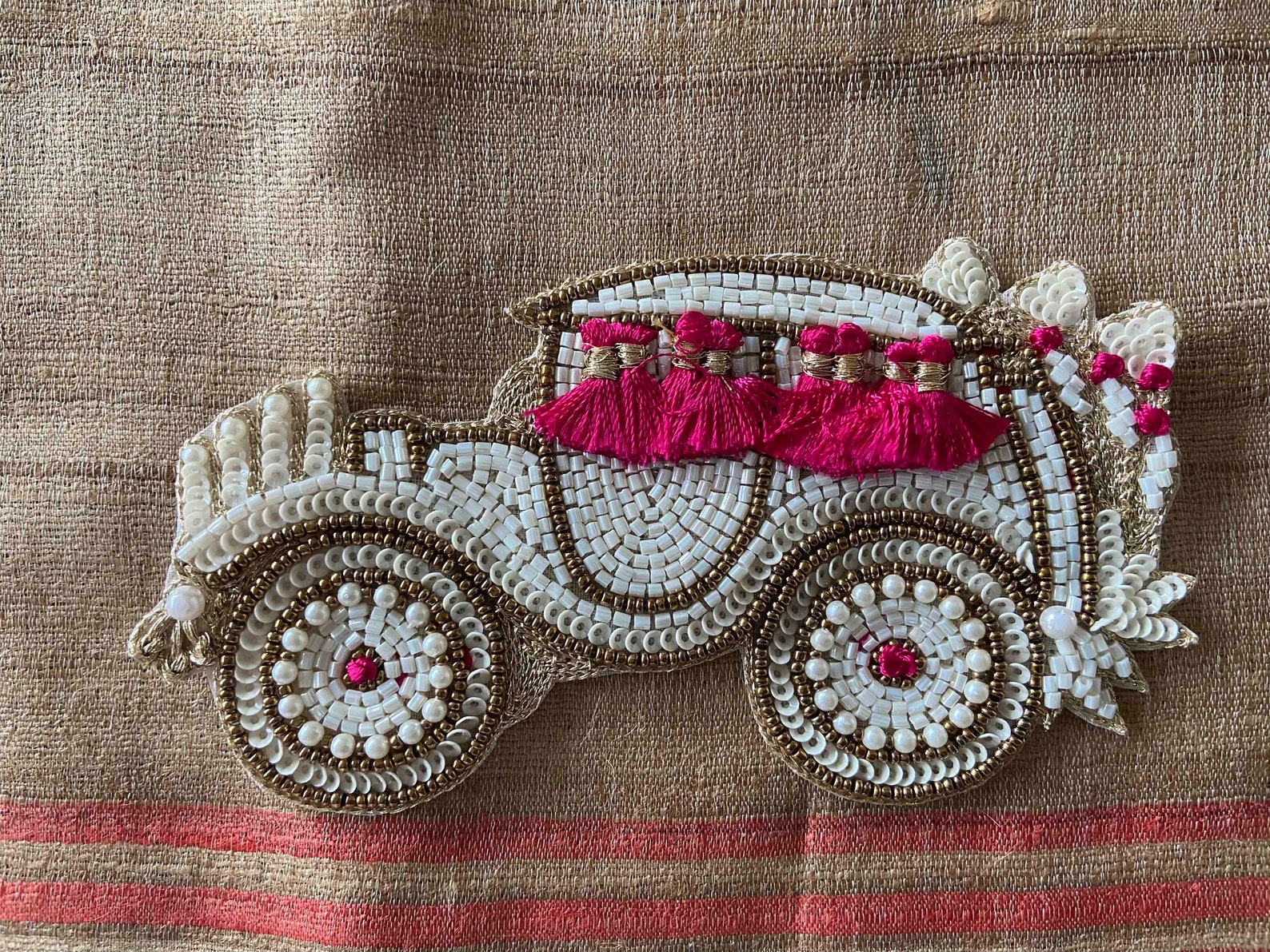 White Beaded Embroidered Car patchHandmade White Buggy | Etsy