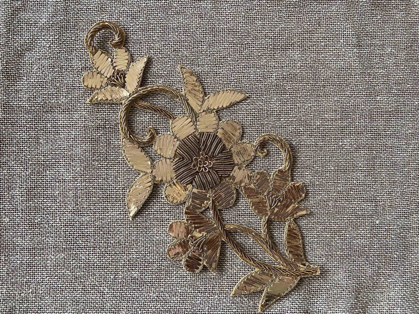 Rose Gold Floral Embroidered Patchhandmade Embroidered Gold | Etsy