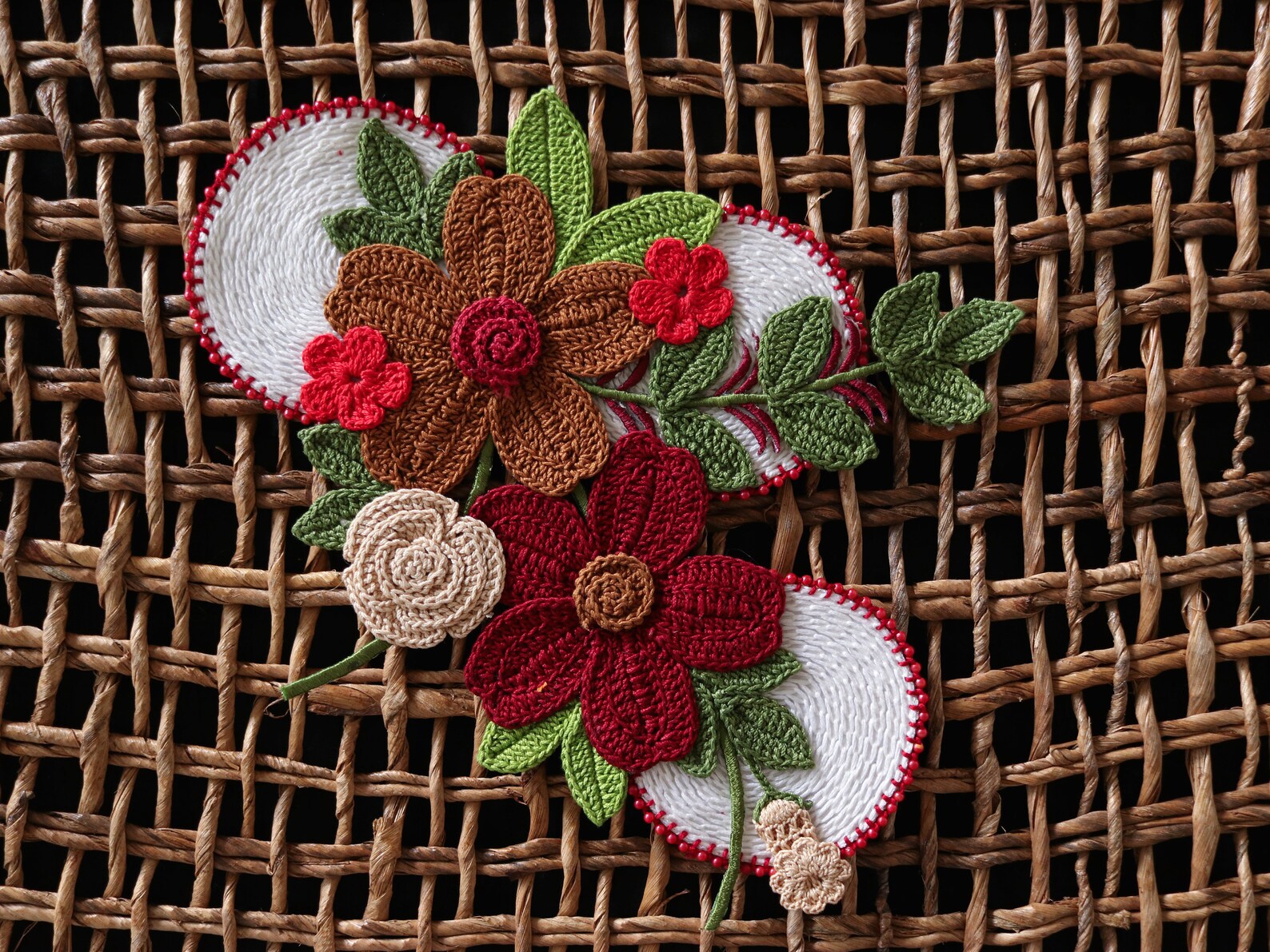 Large Red White Floral Patchhandmade Crochet Embroidered | Etsy