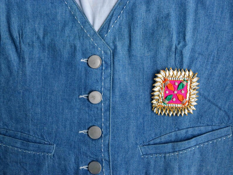 Square Pink GOld Embroidered PatchIndian Handmade Gota | Etsy