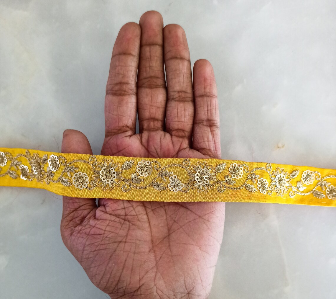 Yellow Gold Floral Embroidered Trimyellow Gold Floral - Etsy