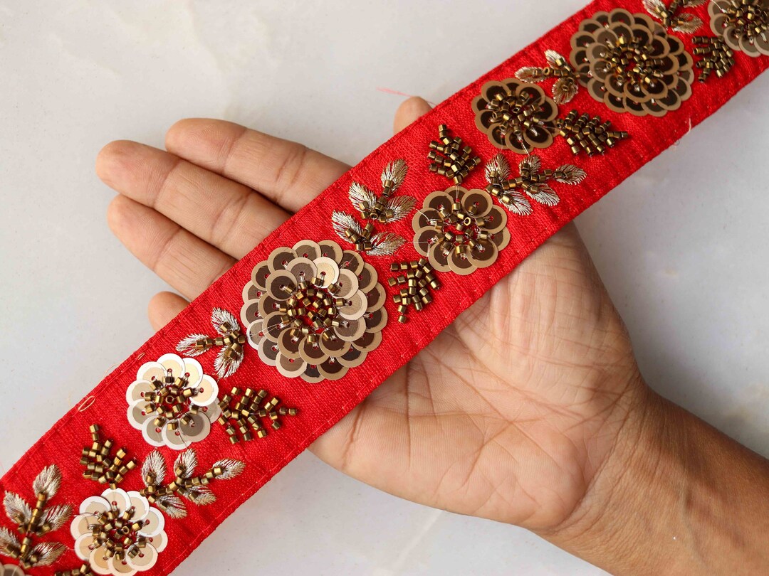 Red Gold Floral Embroidered Trim,sequin Embroidered Floral Lace,quirky ...