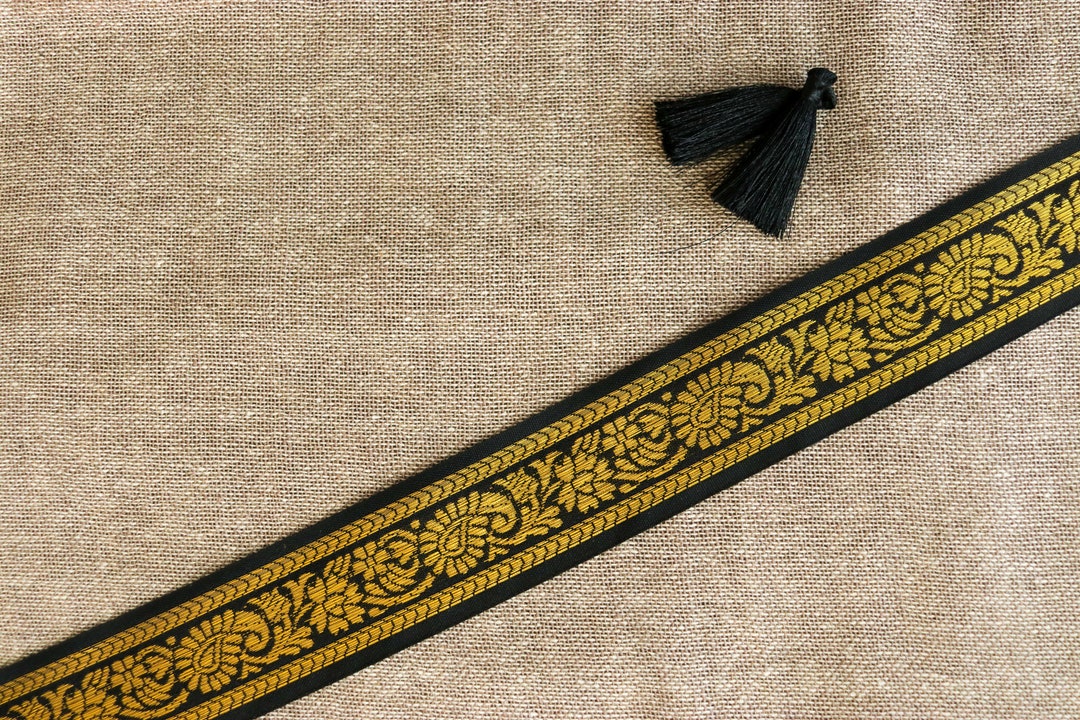 Black Gold Floral Jacquard Trim,brocade Paithani Border,indian Brocade ...