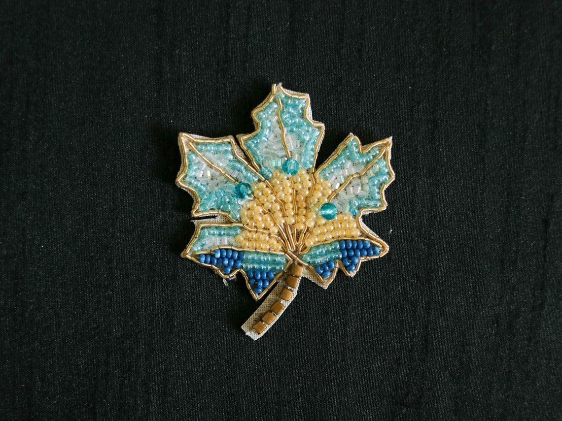 Blue Maple Leaf Beaded Patchhandmade Embroidered Maple Leaf - Etsy