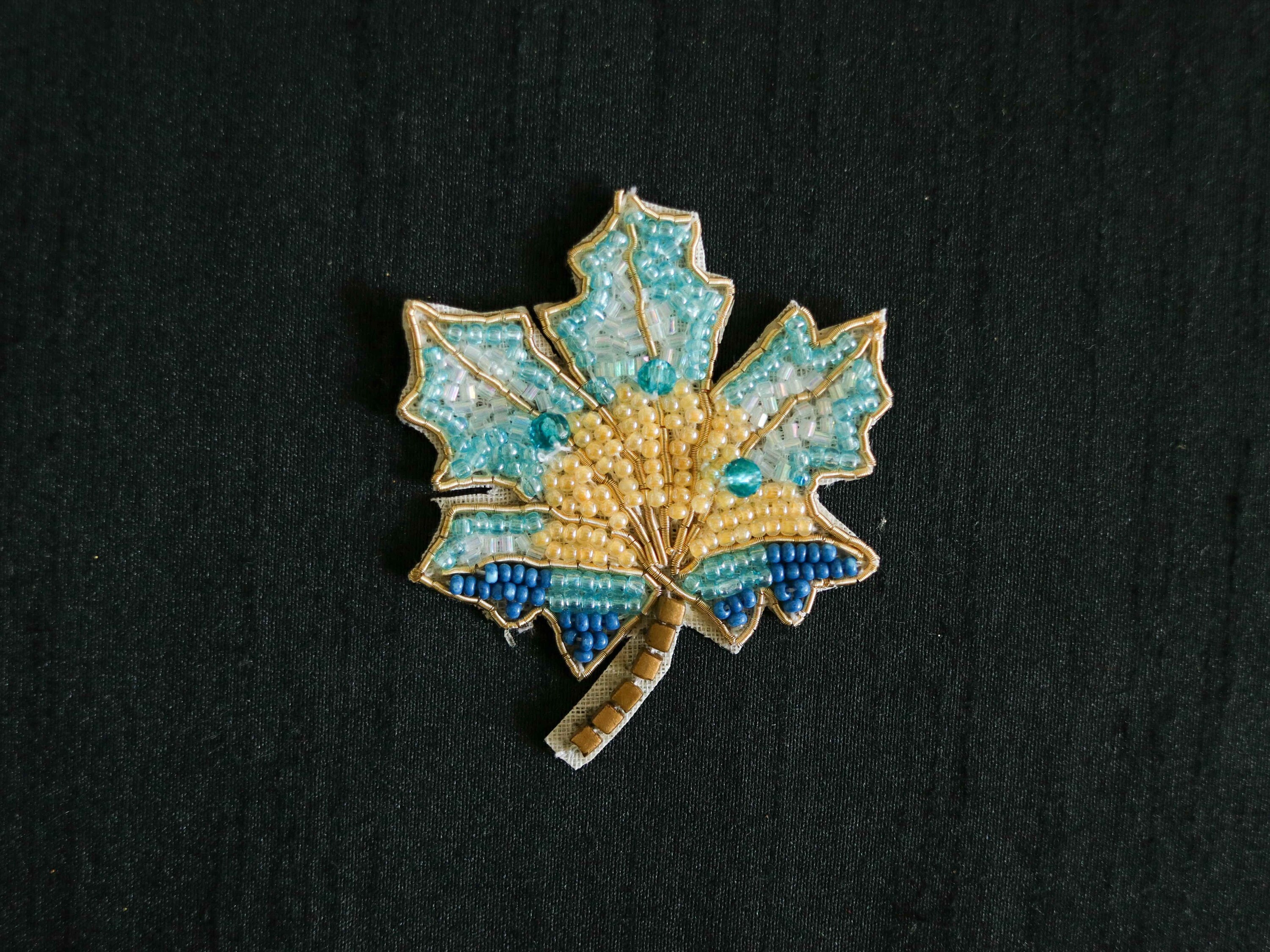 Blue Maple Leaf Beaded Patch, Handmade Embroidered Quirky Leaf Applique ...